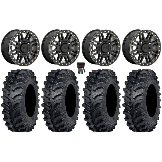 KMC Cage Beadlock 15" Wheels Black 34" MT911 Tires Can-Am Commander ...