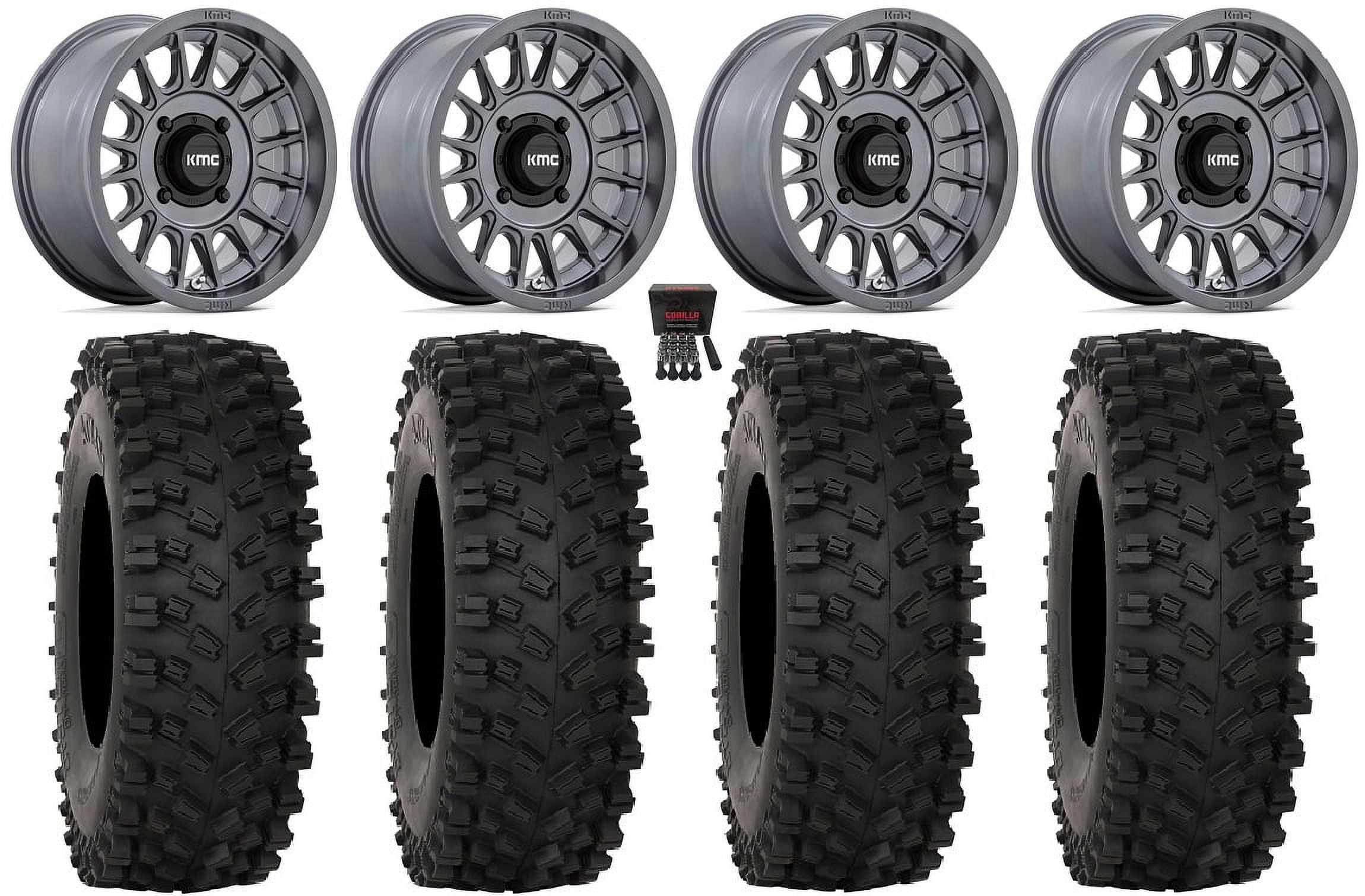 KMC Impact 15" Wheels Anthracite 32" ATX470 Tires Kawasaki Mule Pro FXT ...
