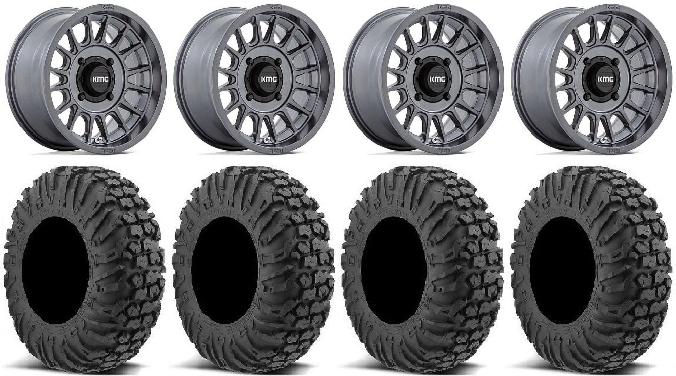 KMC Impact 15" Wheels Anthracite 32" MotoVator Tires Polaris RZR XP ...
