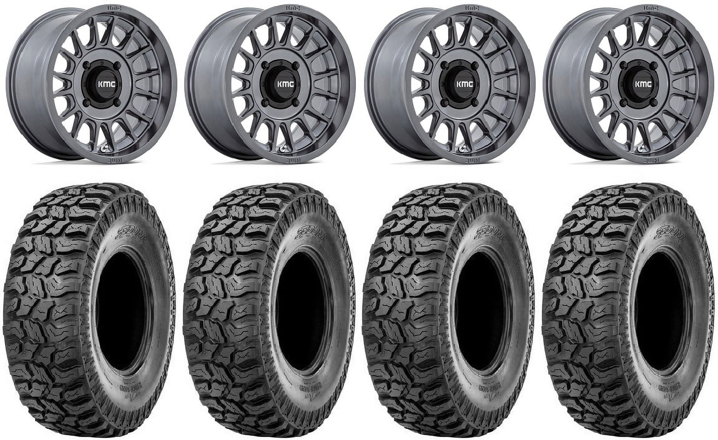 KMC Impact 15" Wheels Anthracite 33" Ridge Saw Tires Sportsman RZR ...