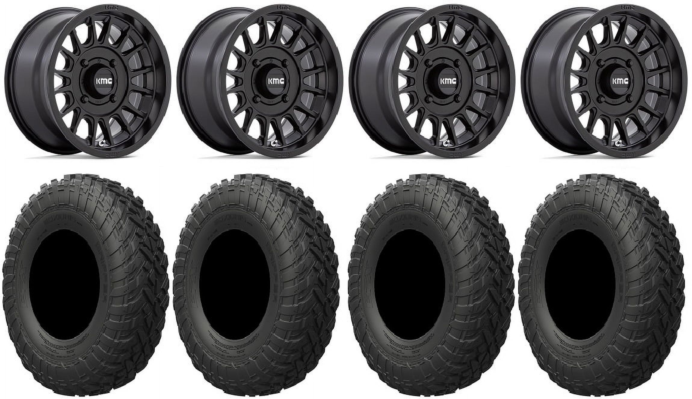 KMC Impact 15" Wheels Black 30" Gripper M/T Tires Can-Am Maverick X3 ...