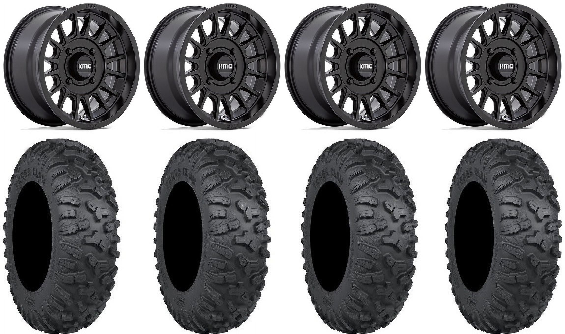 KMC Impact 15" Wheels Black 30" Terra Claw Tires Polaris RZR XP 1000 ...