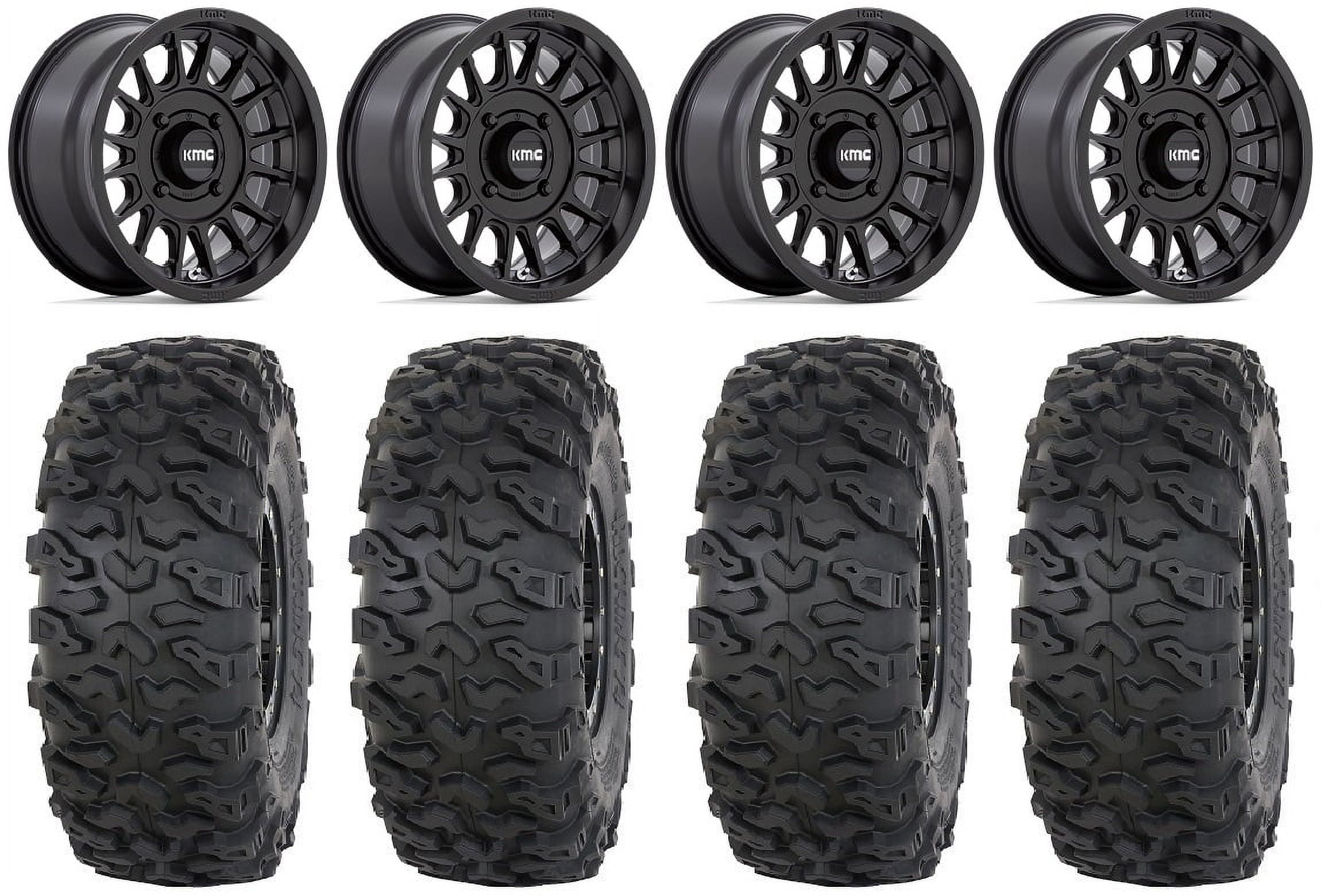 KMC Impact 15" Wheels Black 33" Roctane T4 Tires Can-Am Maverick X3 ...