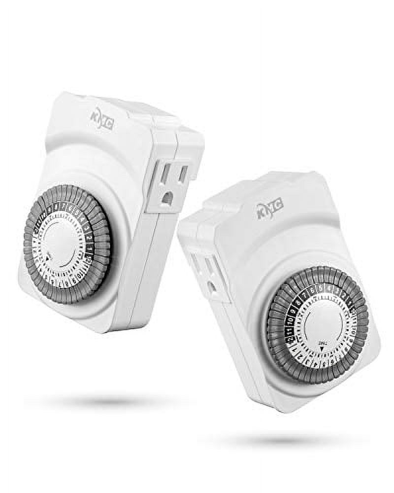 KMC Indoor 24-Hour Mechanical Outlet Timer, 3-Prong Dual Outlet Plug-in ...