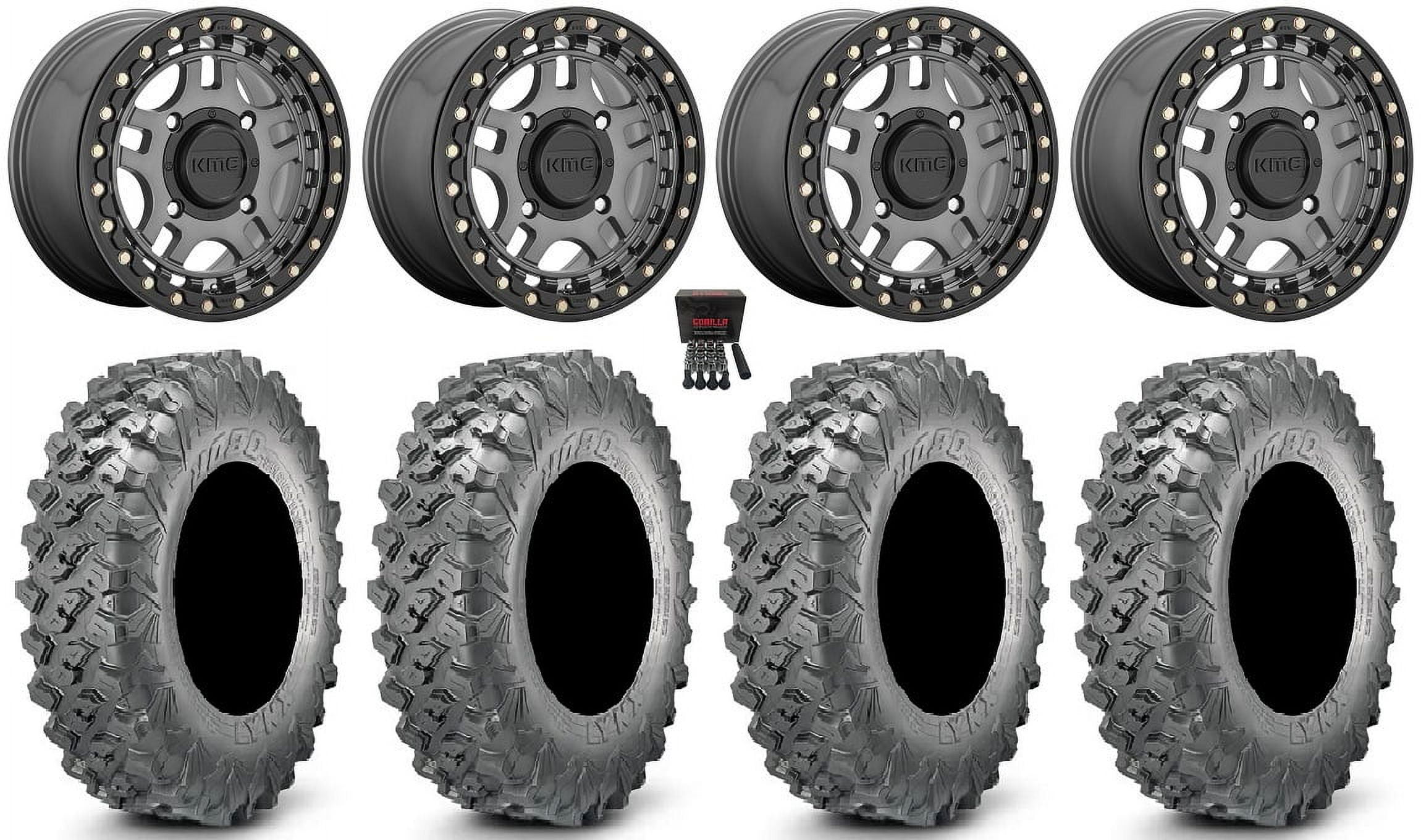 KMC Recon Beadlock 14" Wheels Gunmetal 28" Lynx SXS Tires Polaris RZR ...
