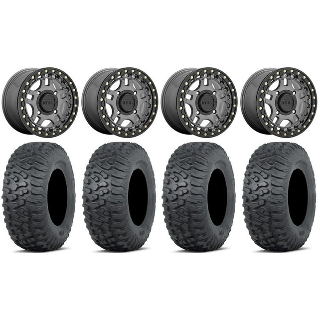 KMC Recon Beadlock 14" Wheels Gunmetal 28" Terra Hook Tires Polaris RZR ...