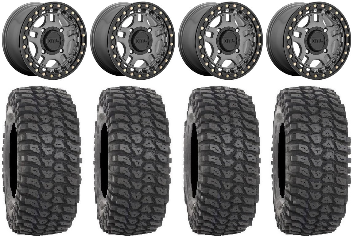 KMC Recon Beadlock 14" Wheels Gunmetal 28" XCR350 Tires Sportsman RZR ...