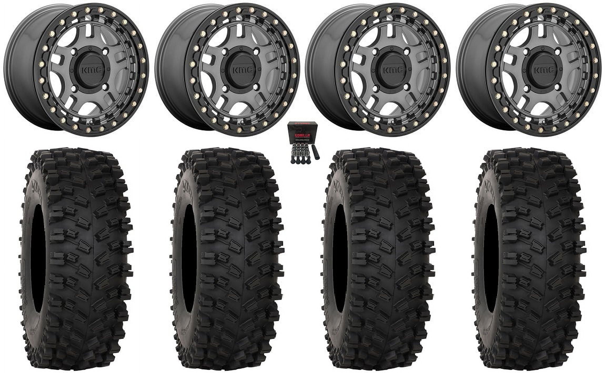KMC Recon Beadlock 14" Wheels Gunmetal 32" ATX470 Tires Can-Am Maverick ...