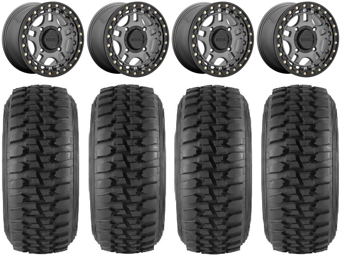 KMC Recon Beadlock 15" Wheels Gunmetal 30" Desert Series Tires Polaris ...