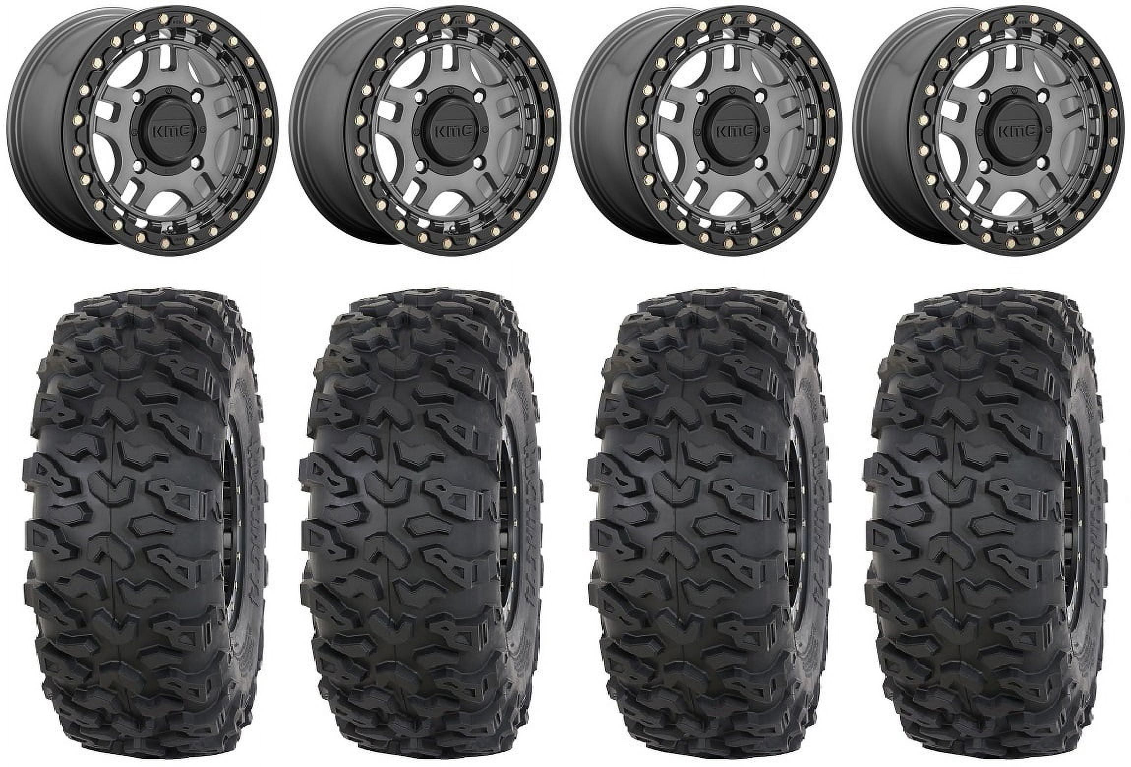 KMC Recon Beadlock 15" Wheels Gunmetal 32" Roctane T4 Tires Polaris RZR ...