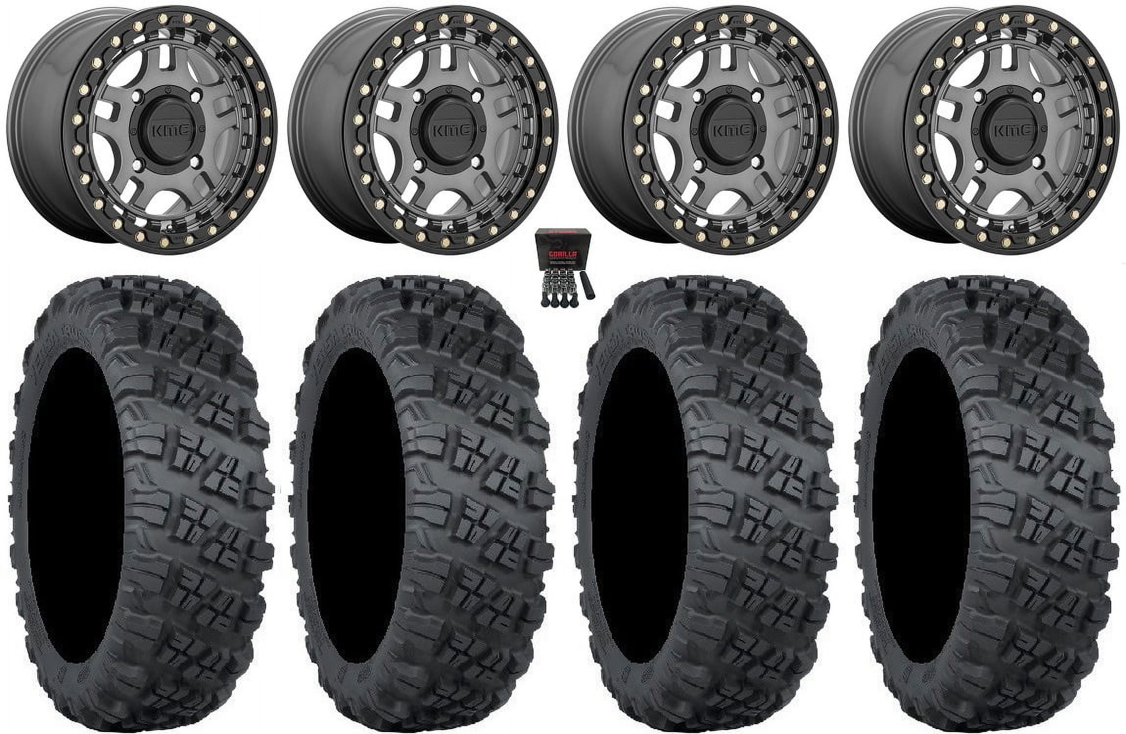 KMC Recon Beadlock 15" Wheels Gunmetal 32" Versa Cross V3 Tires Polaris ...