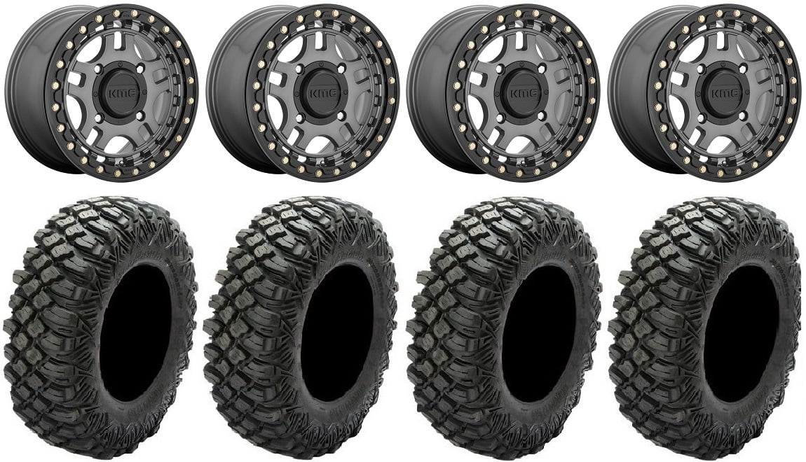 KMC Recon Beadlock 15" Wheels Gunmetal 33" Crawler XR Tires Polaris RZR ...