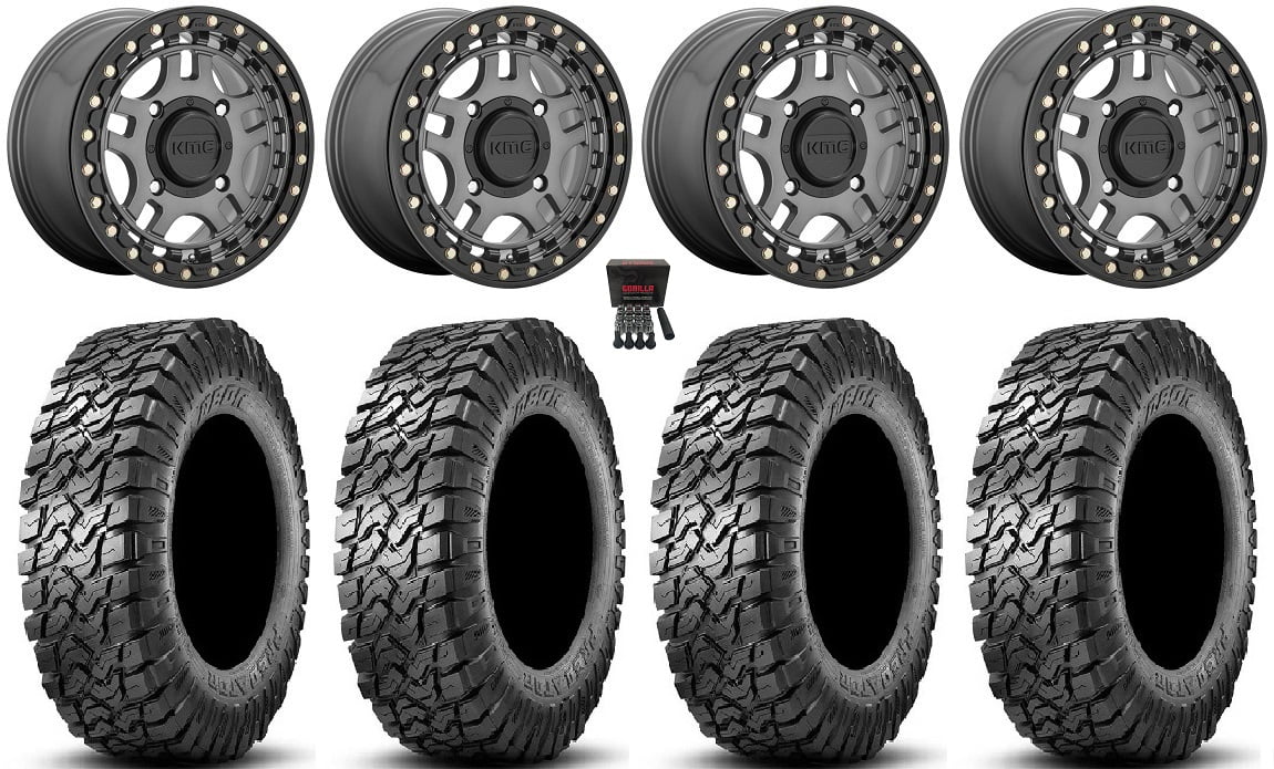 KMC Recon Beadlock 15" Wheels Gunmetal 34" Predator Tires Polaris RZR ...