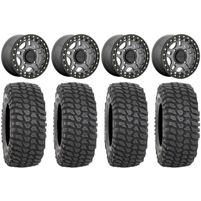 KMC Recon Beadlock 15" Wheels Gunmetal 35" XCR350 Tires Polaris RZR XP ...
