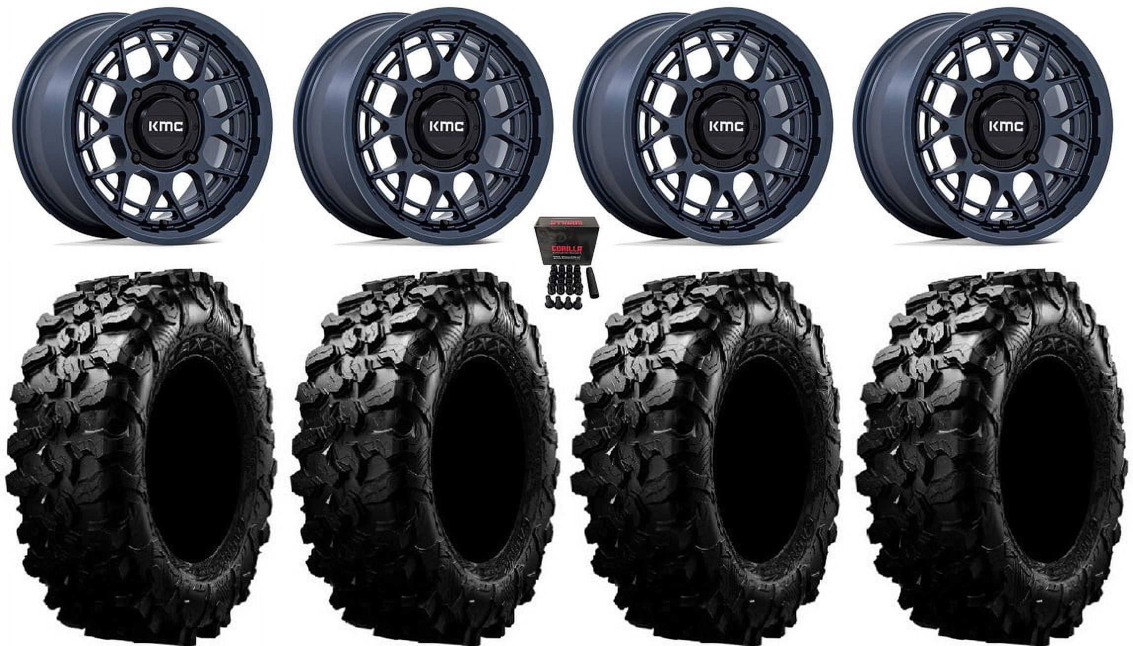 KMC Technic 15" Wheels Blue 32" Carnivore Tires Polaris RZR XP 1000 ...