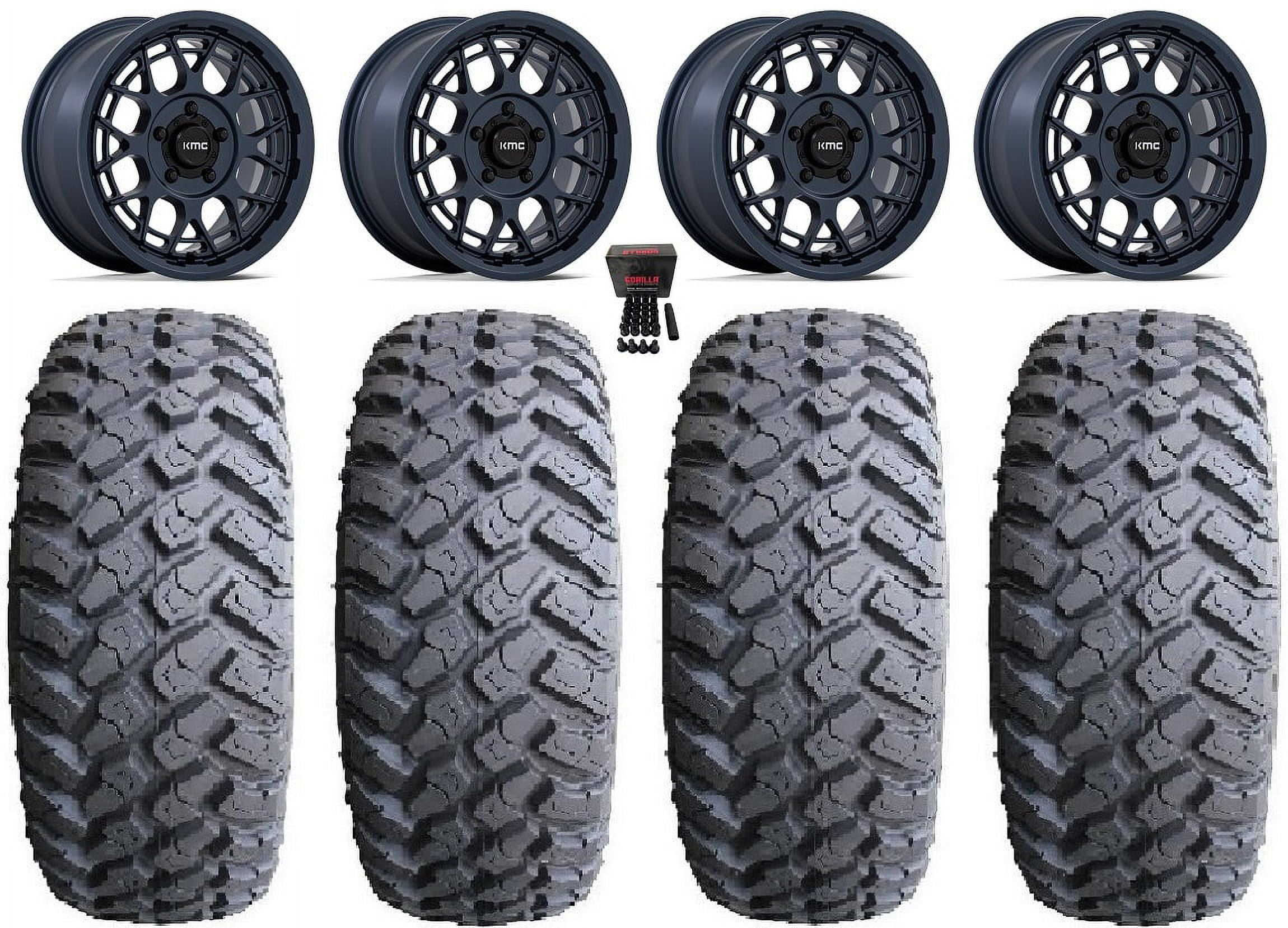 KMC Technic 15" Wheels Blue 32" MotoHammer Tires Polaris RZR Turbo R ...