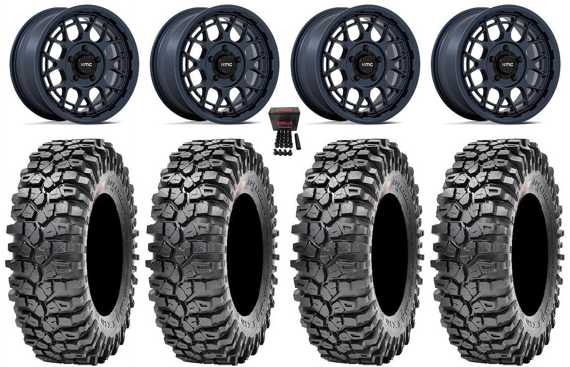 KMC Technic 15" Wheels Blue 32" Roxxzilla 396 Tires Polaris RZR Turbo R ...