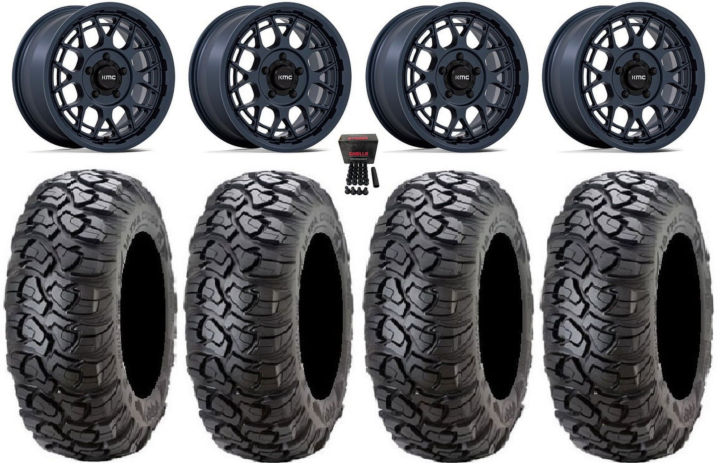 KMC Technic 15" Wheels Blue 32" Ultracross Tires Polaris RZR Turbo R ...