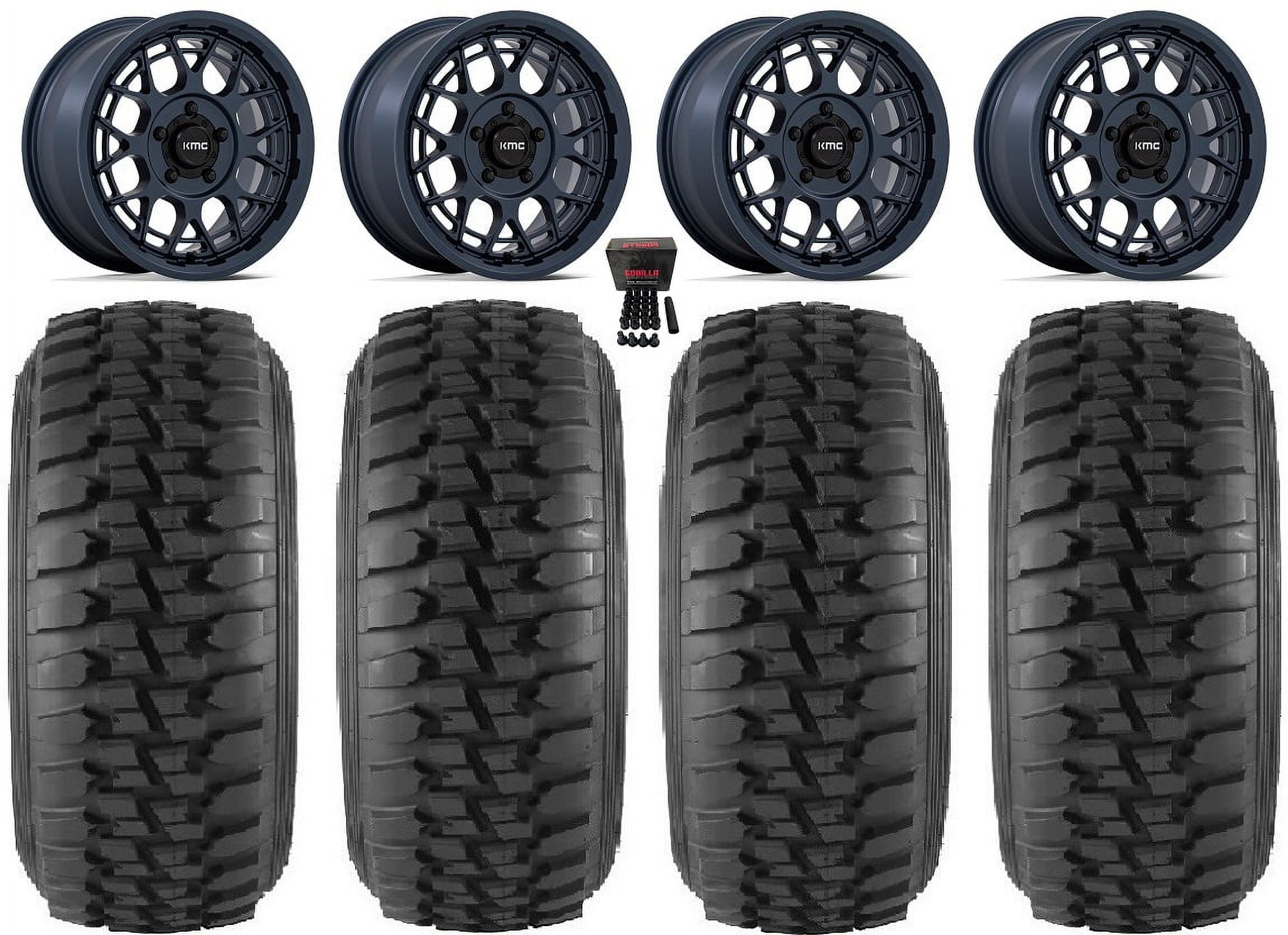 KMC Technic 15" Wheels Blue 33" Desert Series Tires Polaris RZR Turbo R ...