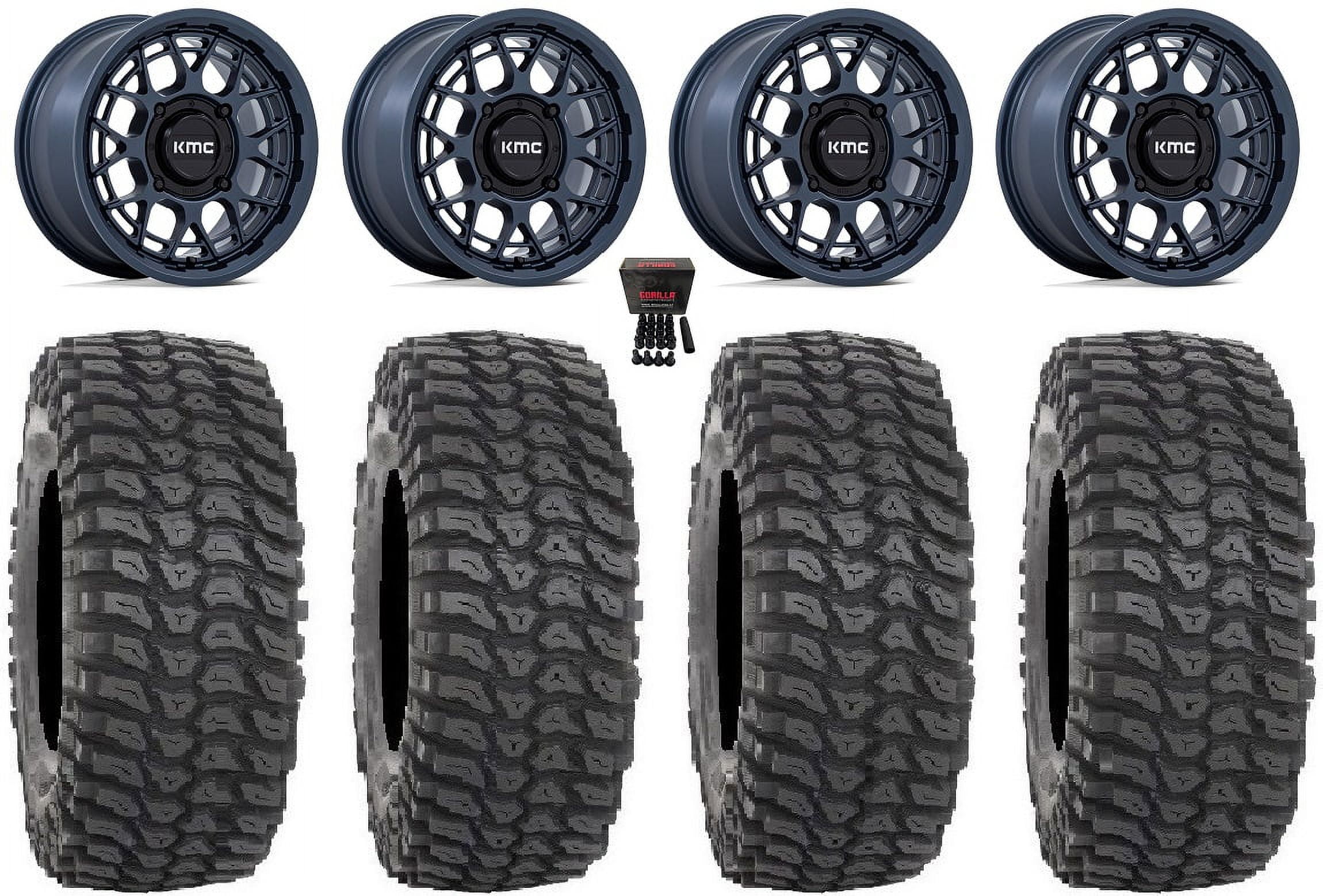 KMC Technic 15" Wheels Blue 33" XCR350 Tires Can-Am Maverick X3 / Honda ...