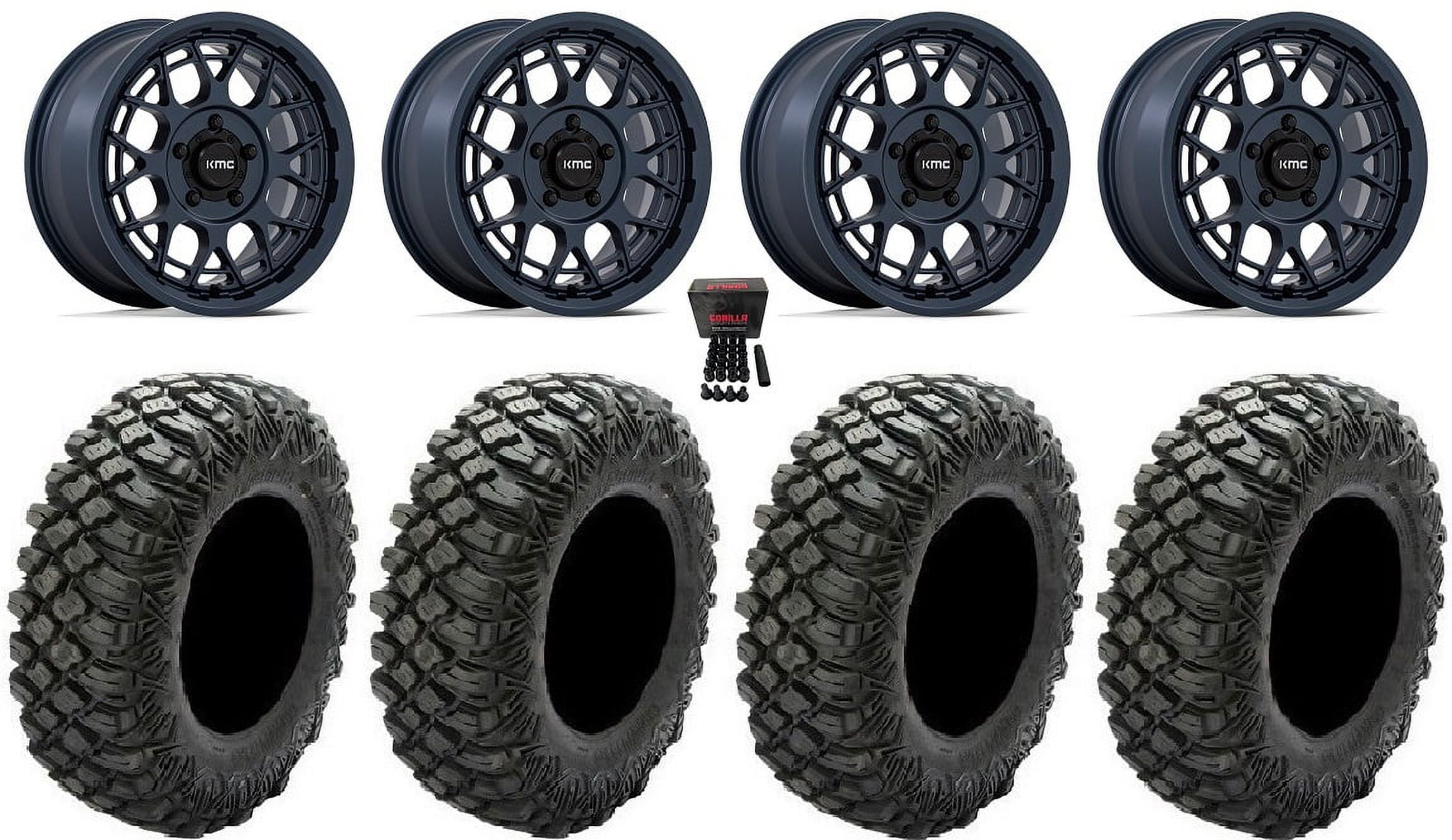 KMC Technic 15" Wheels Blue 35" Crawler XG Tires Polaris RZR Turbo R ...