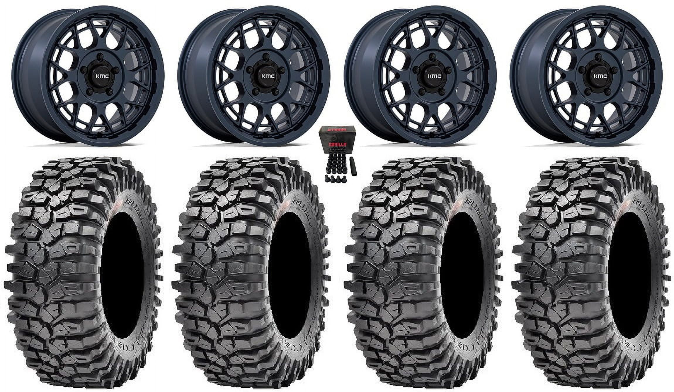KMC Technic 15" Wheels Blue 35" Roxxzilla Tires Polaris RZR Turbo R ...