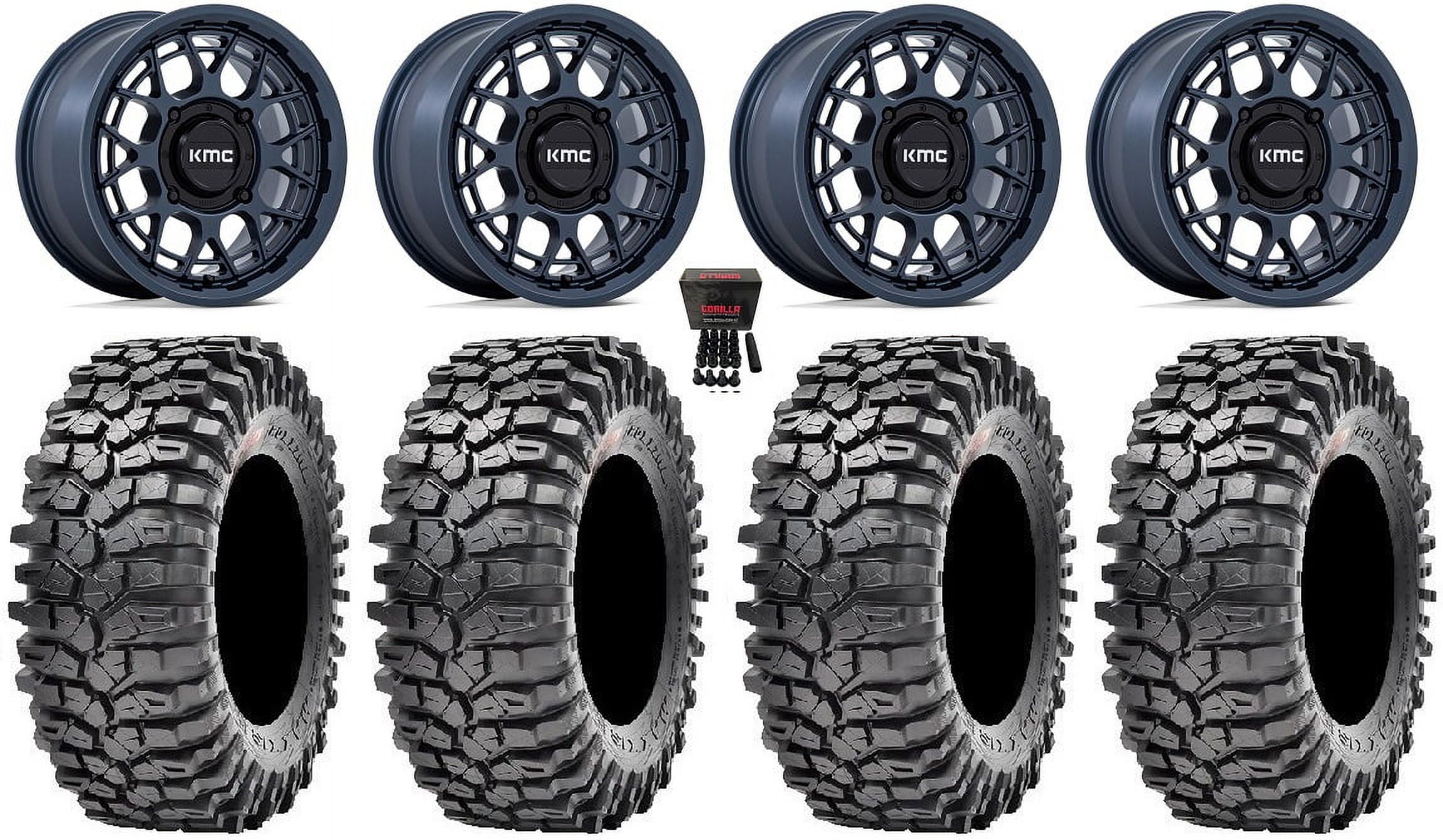 KMC Technic 15" Wheels Blue 35" Roxxzilla Tires Polaris RZR XP 1000 ...