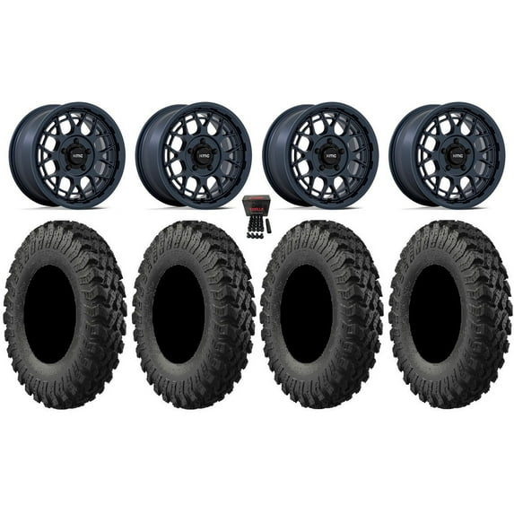 KMC Technic 15" Wheels Blue 37" MotoRally Tires Polaris RZR Turbo R ...