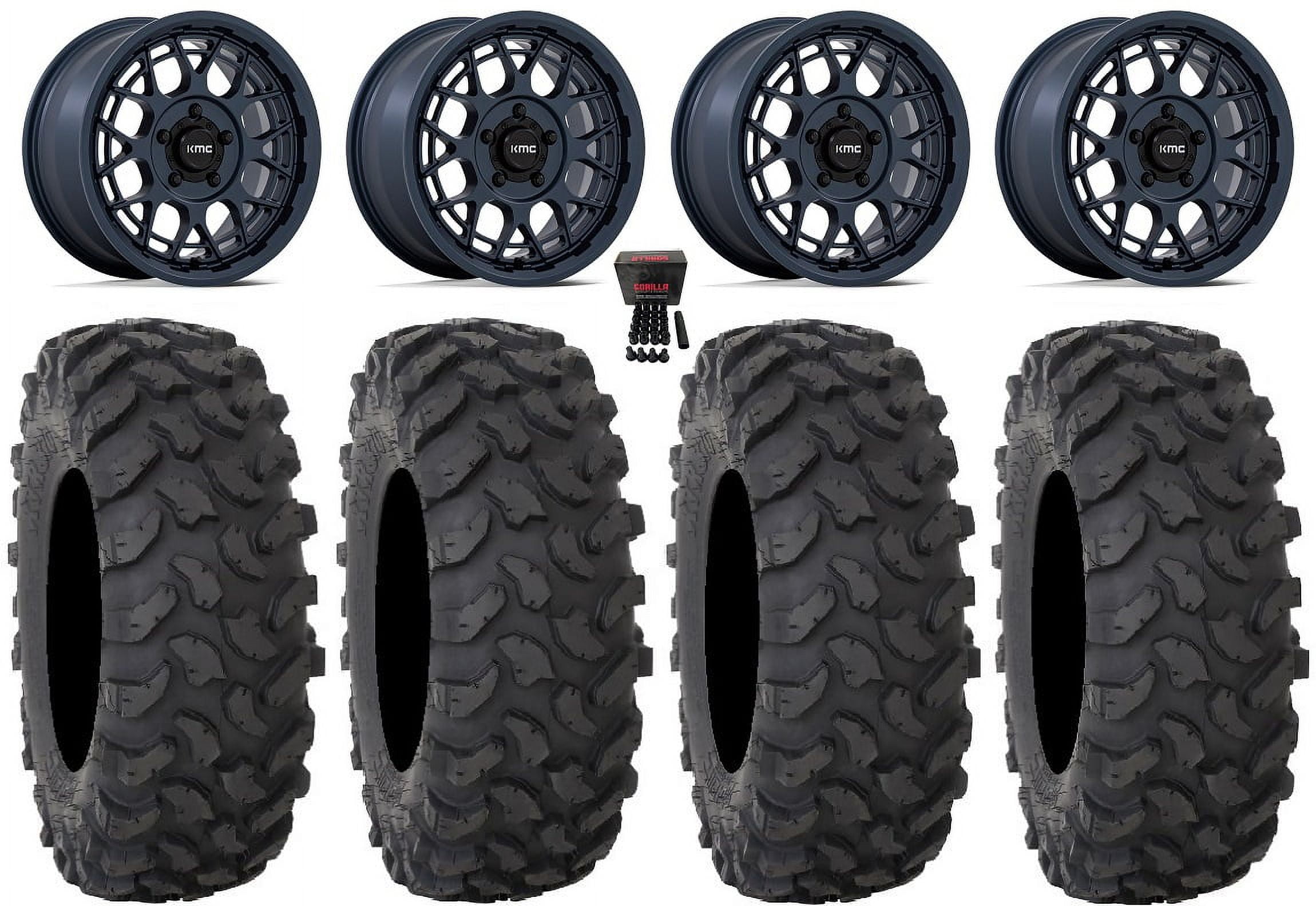 KMC Technic 15" Wheels Blue 37" XTR370 Tires Polaris RZR Turbo R & Pro ...