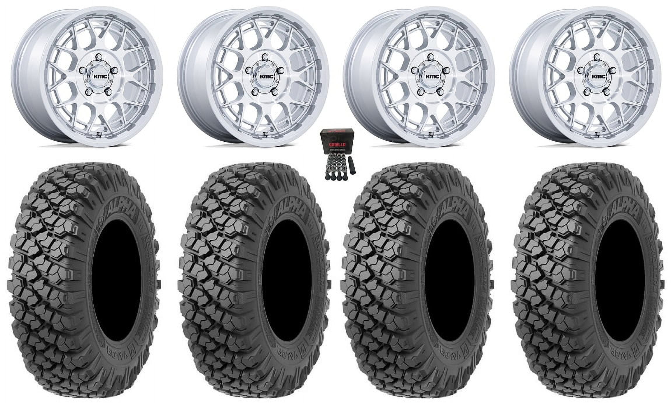 KMC Technic 15" Wheels Gloss Machined 32" Alpha Tires Polaris RZR Turbo ...