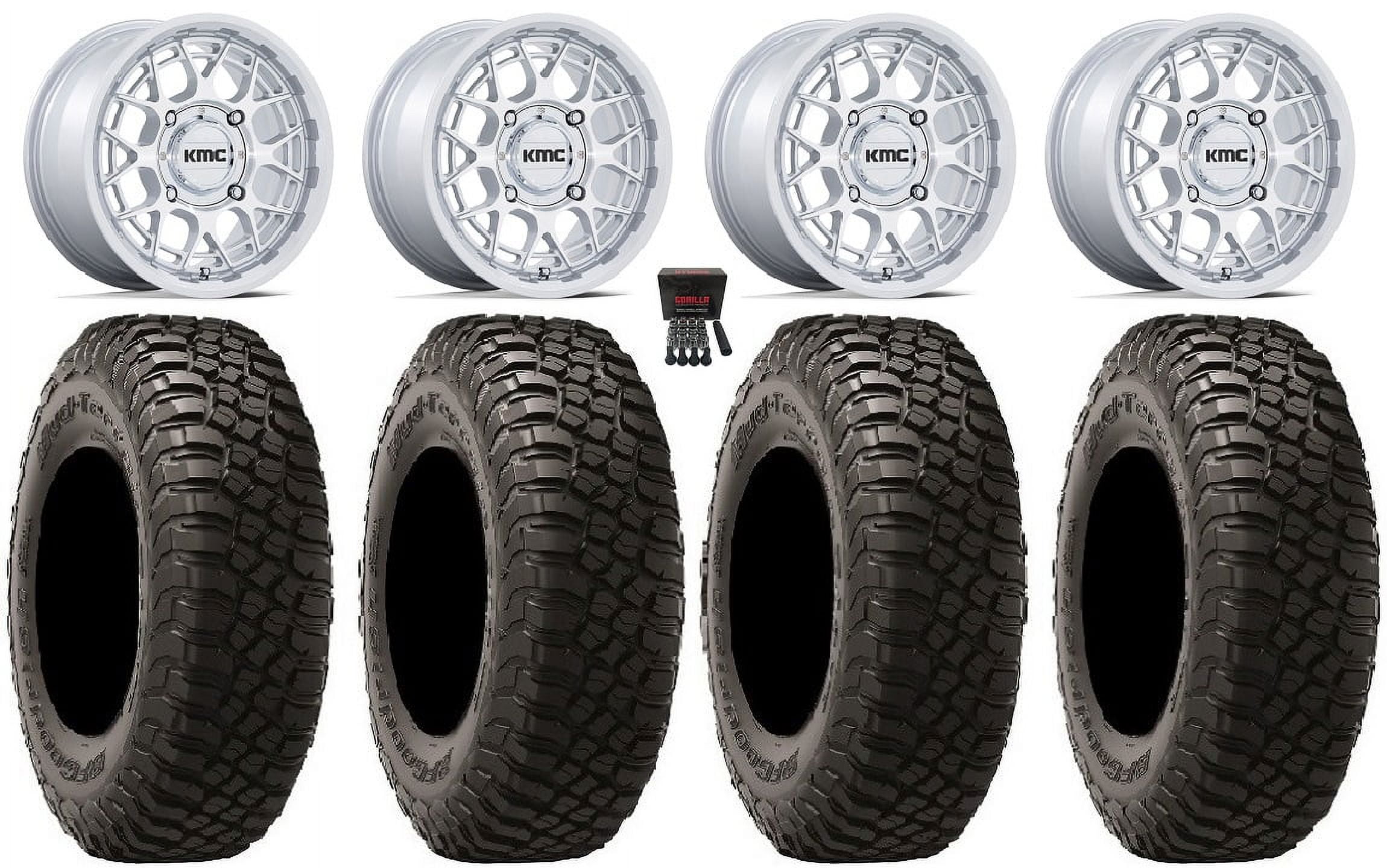 KMC Technic 15" Wheels Gloss Machined 32" BFG KM3 Tires Polaris RZR XP ...