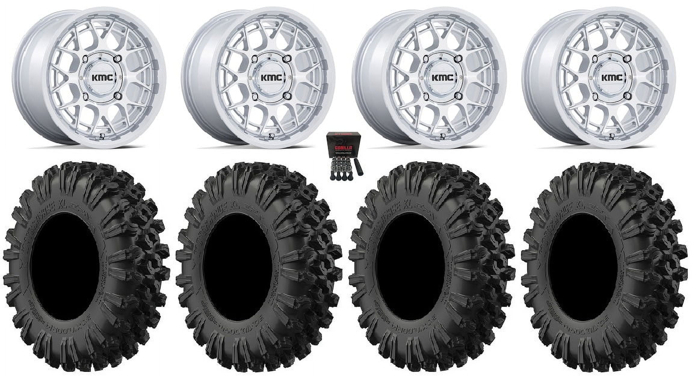 KMC Technic 15" Wheels Gloss Machined 37" MotoRavage XL Tires Polaris ...