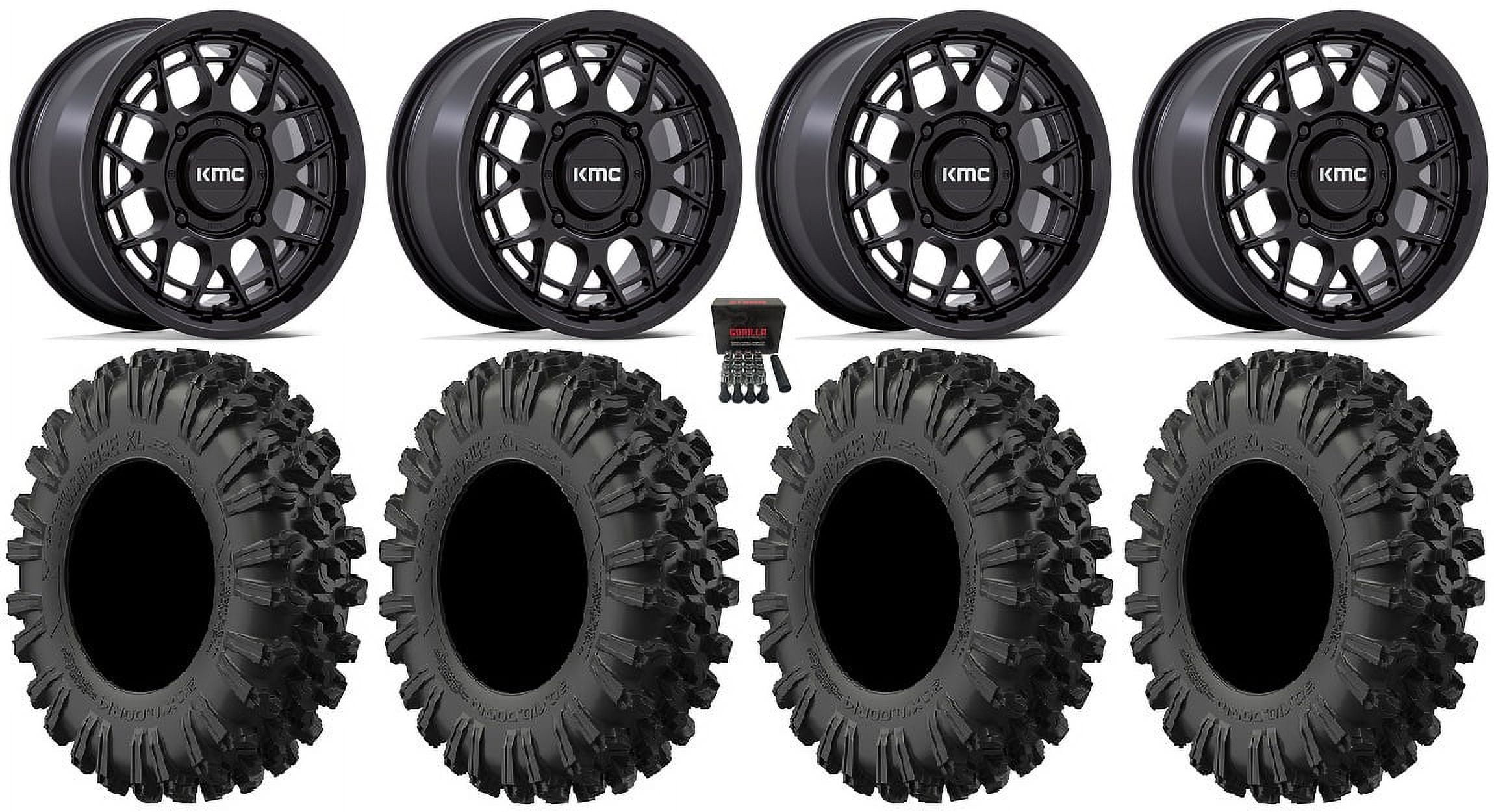 KMC Technic 15" Wheels Matte Black 32" MotoRavage XL Tires Polaris RZR ...