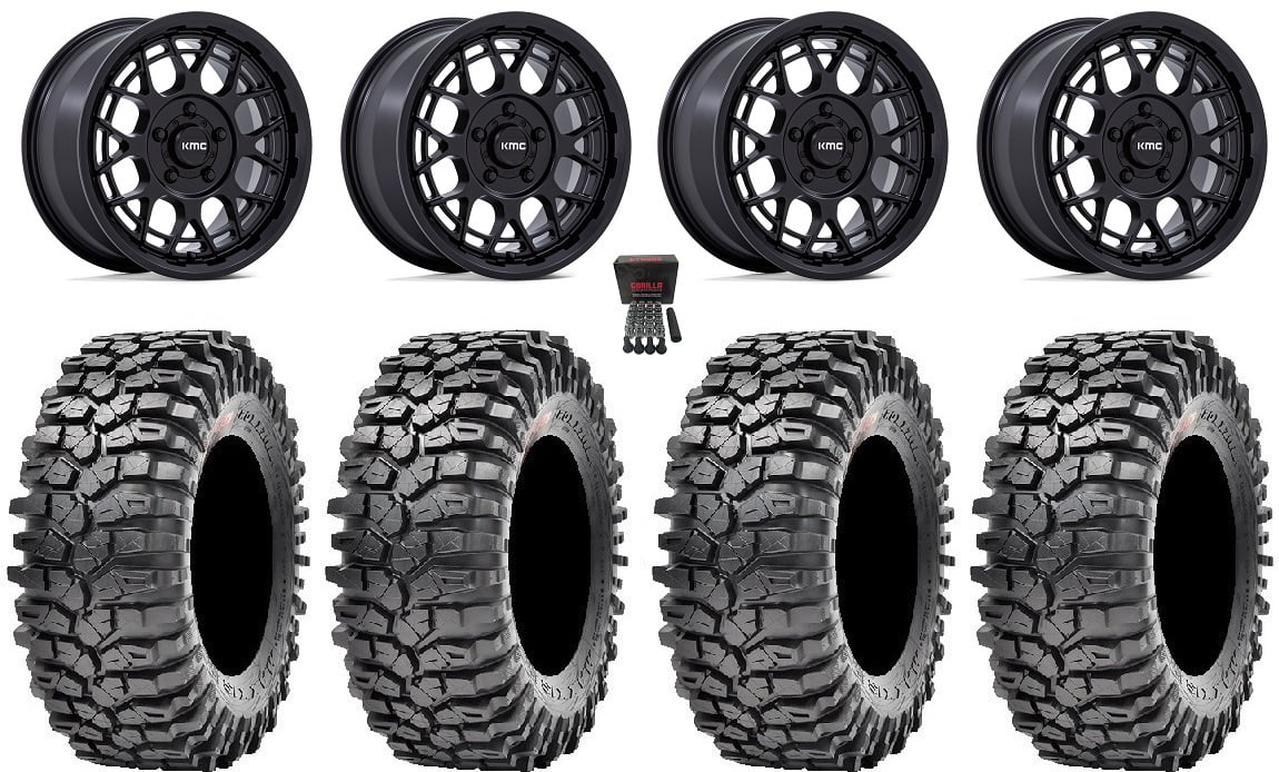 KMC Technic 15" Wheels Matte Black 32" Roxxzilla Tires Polaris RZR ...
