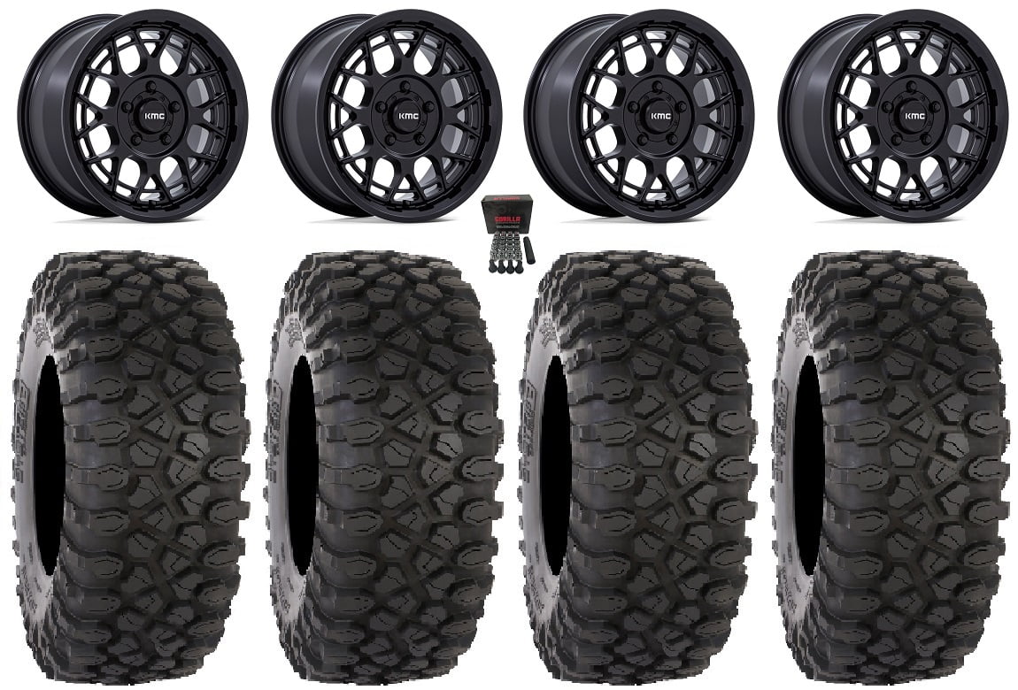 KMC Technic 15" Wheels Matte Black 32" XC450 Tires Polaris RZR Turbo R ...