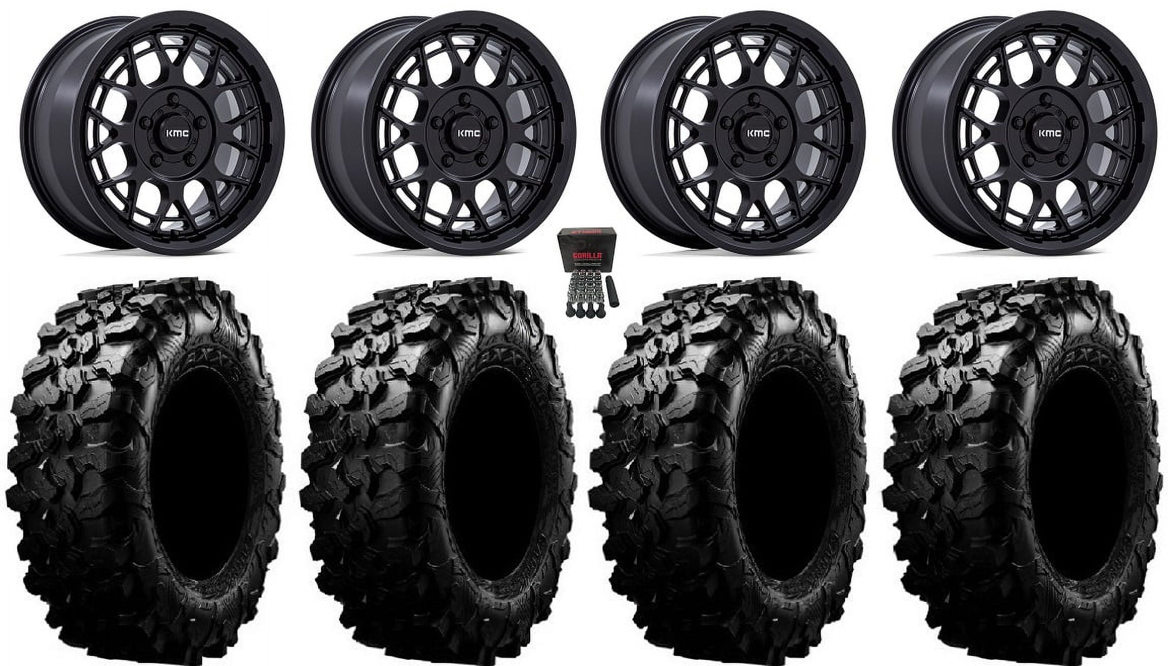 KMC Technic 15" Wheels Matte Black 33" Carnivore Tires Polaris RZR ...