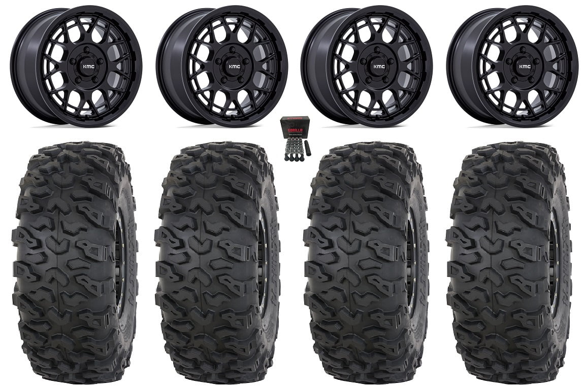 KMC Technic 15" Wheels Matte Black 33" Roctane T4 Tires Polaris RZR ...