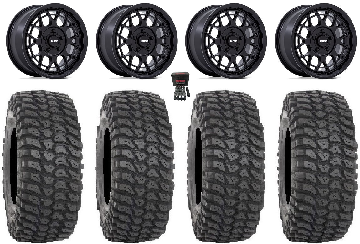 KMC Technic 15" Wheels Matte Black 35" XCR350 Tires Polaris RZR Turbo R & Pro R Ranger 1500 ...