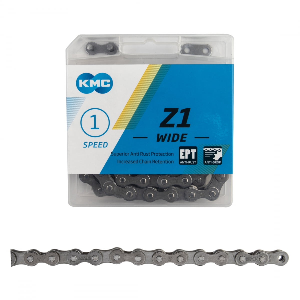 KMC Z1 Wide EPT Chain - Single Speed 1/2" x 1/8", 112 Links, Silver ...
