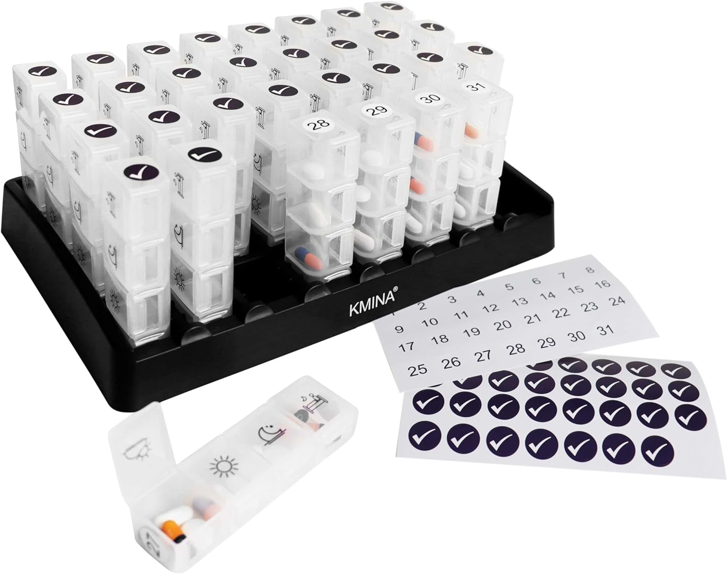 KMINA - Monthly Pill Organizer 4 Times a Day, Pill Box Monthly 31 Days ...