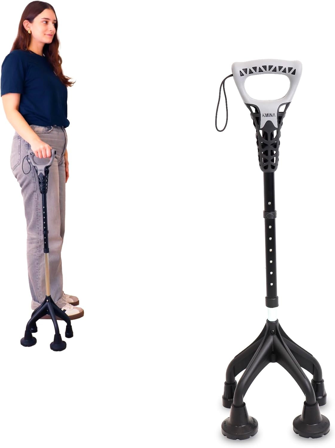 KMINA Quad Cane for Women and Men (Sturdy 3.3 lbs), 4 Prong Cane for ...