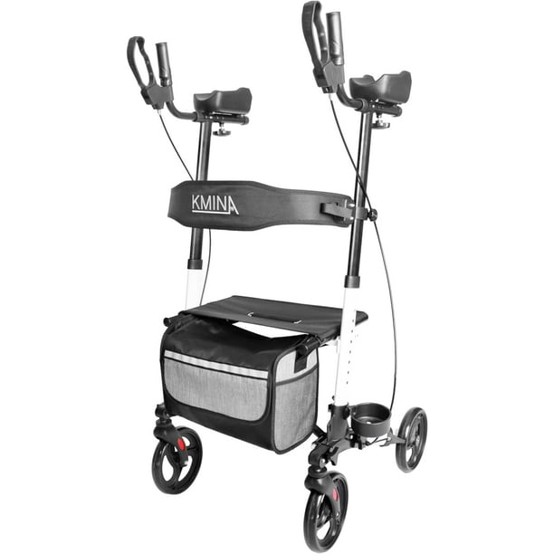 KMINA - Upright Rollator Walker with Seat and Back Support, Stand Up ...