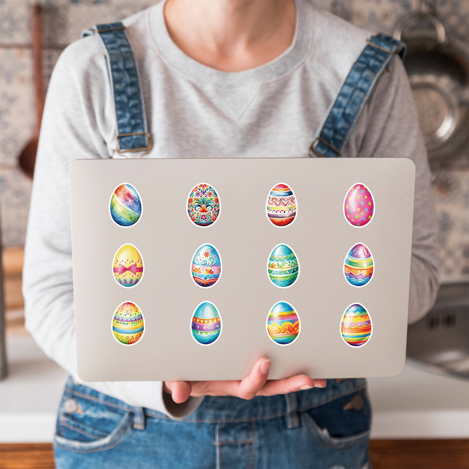 KMMYS 50 Easter Egg Stickers, Waterproof Cute Bunny & Egg Decals for ...