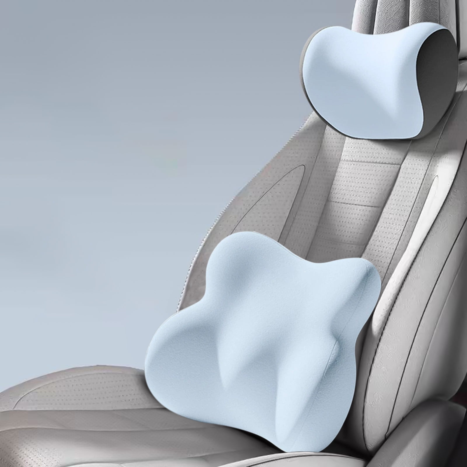 KMMYS Car Headrest Lumbar Cushion Set, Ergonomic Lumbar Support Pillow ...