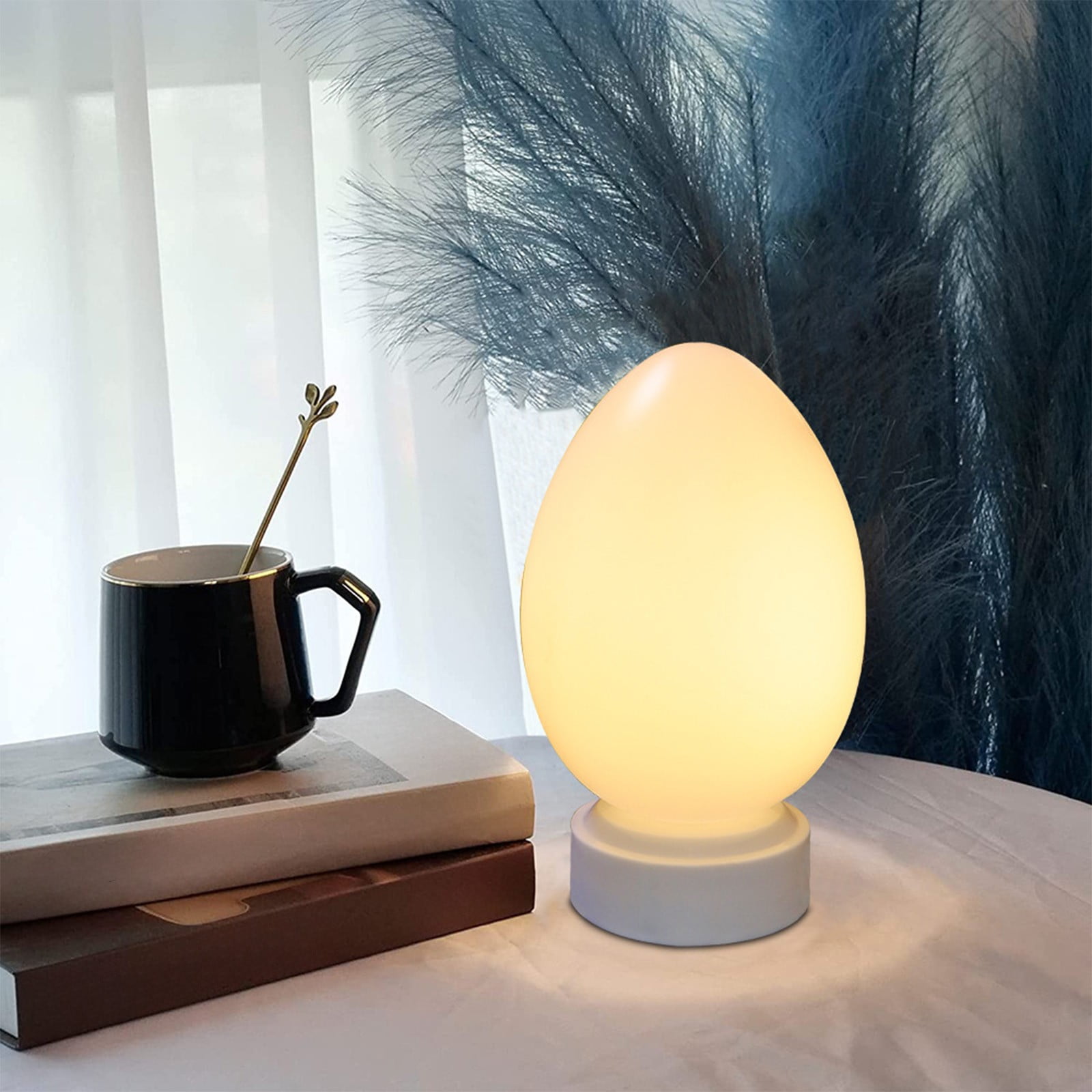 KMMYS Easter Egg Shaped LED Table Lamp - White Plastic Bedside Light ...