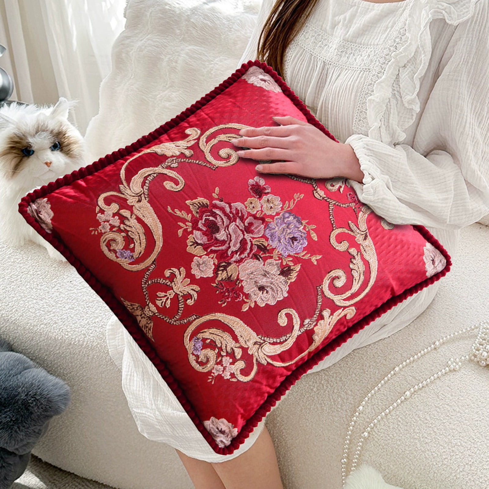 KMMYS European Embossed Flower Pillowcase, 19 Inches Cotton Sofa ...