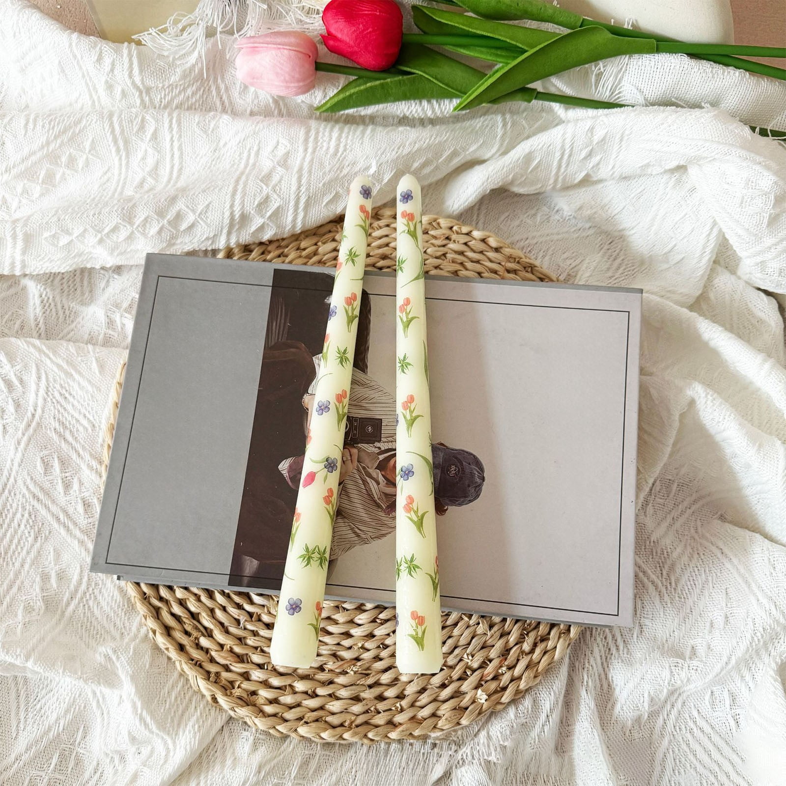 KMMYS Flower Printed Long Candles, Romantic Wedding Candlelight Dinner ...