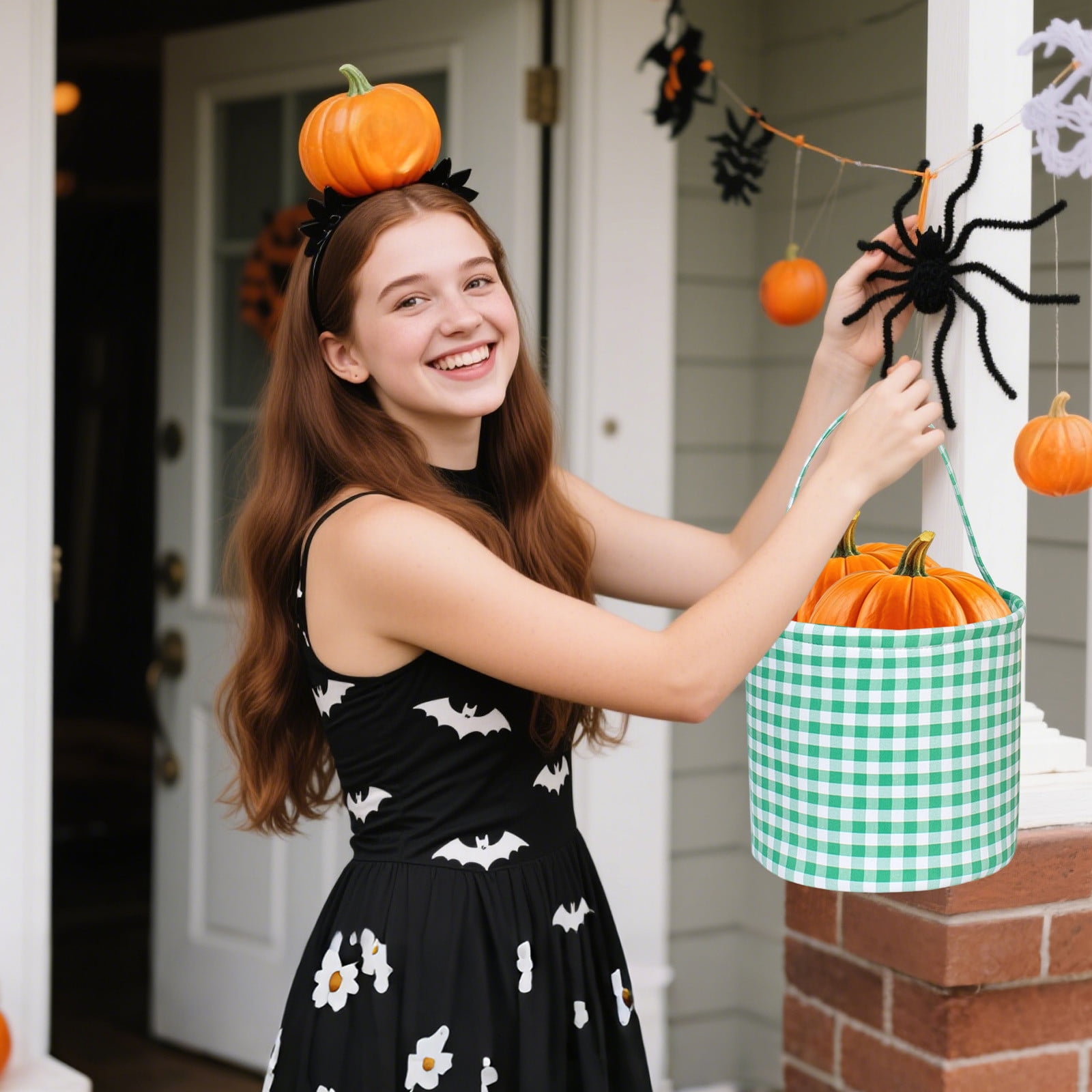KMMYS Halloween Plaid Basket, Decorative Hand Basket for Parties, Trick ...