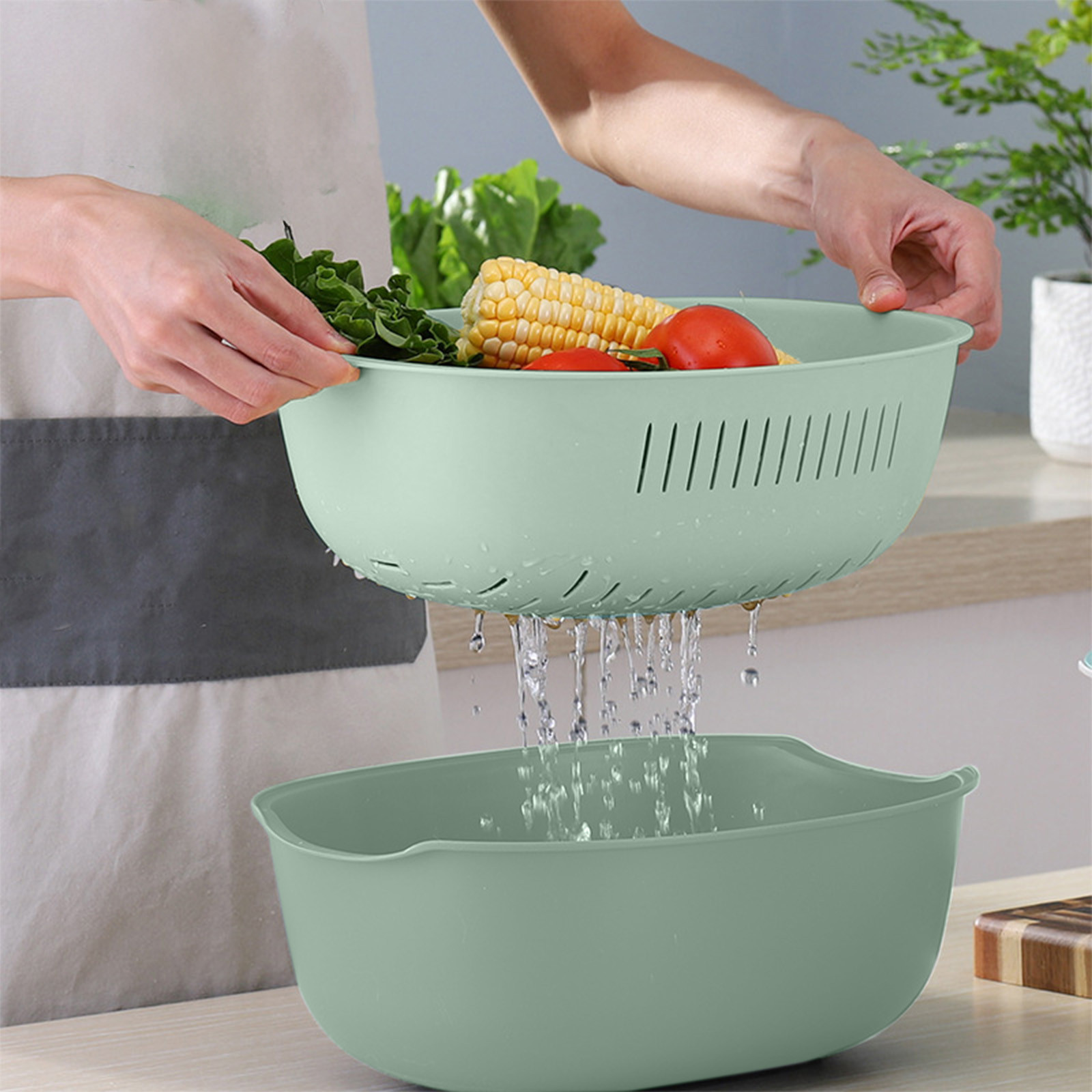 KMMYS Scandinavian Double Dishwashing Basket, Plastic Draining Sieve ...