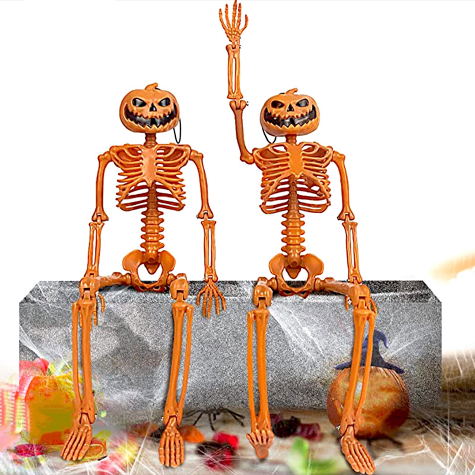KMSS 1/2pcs Halloween Plastic Skeleton, 14" Posable Skeleton Decoration, Halloween Full Body ...